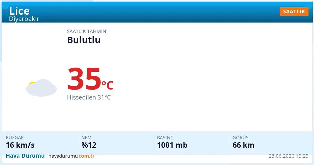 Lice, Diyarbakır Saatlik Hava Durumu